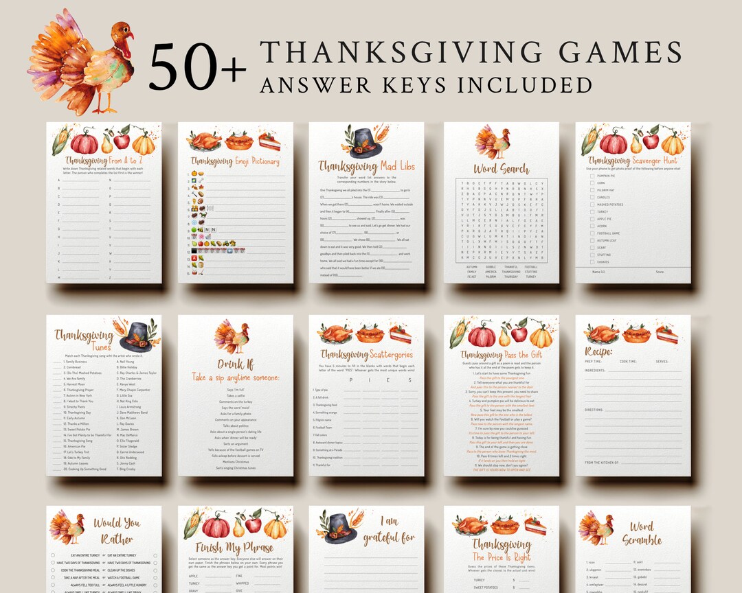 EDITABLE | Thanksgiving Games Bundle, Fall Activities, All Ages, 0030AA ...