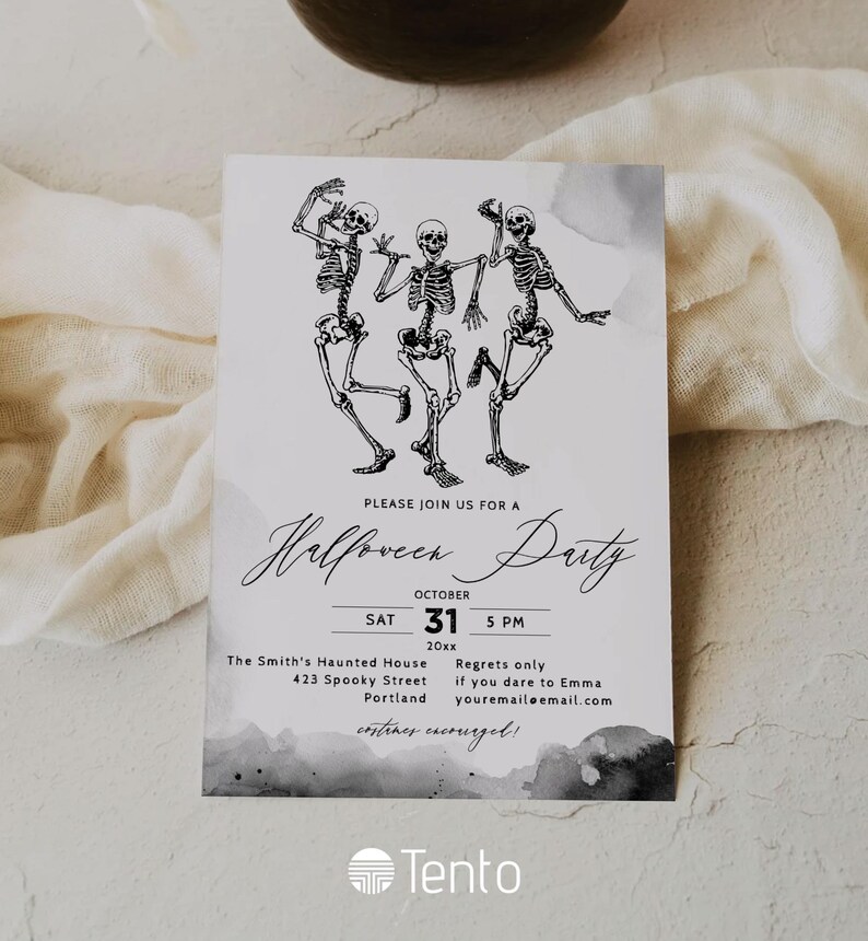 EDITABLE | Halloween Party Invitation Template, Skeleton Invitation ...