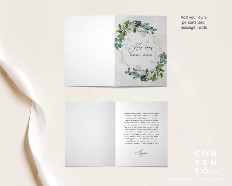 EDITABLE Eucalyptus and Gold Vow Book Template, 0004AA - Etsy