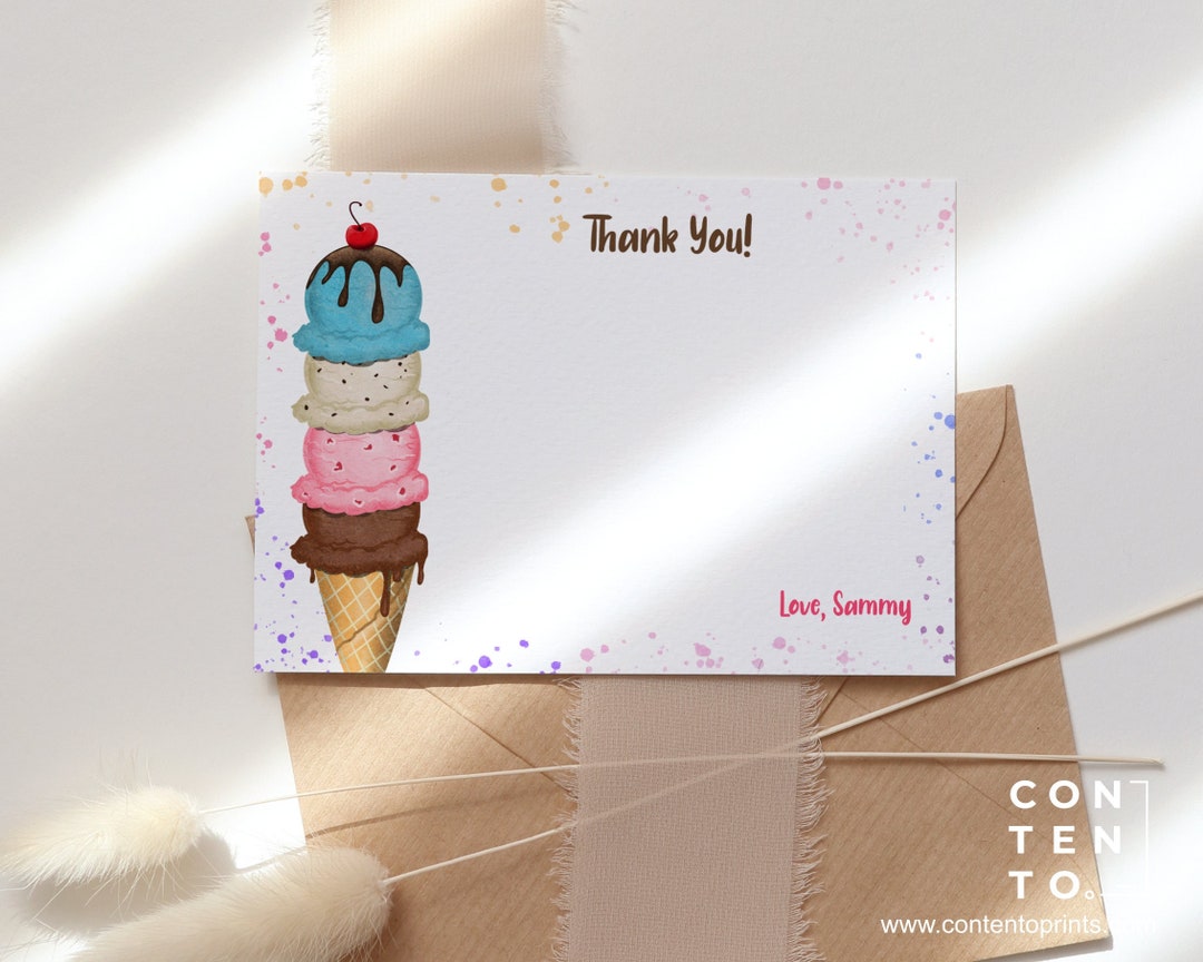 EDITABLE Ice Cream Thank You Card Template 0008AA - Etsy