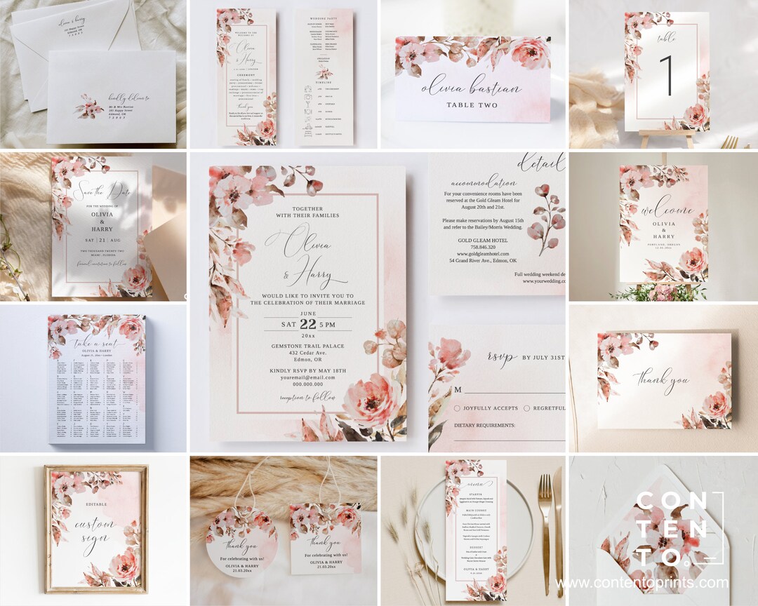 EDITABLE Floral Wedding Templates Bundle, 0025AA - Etsy