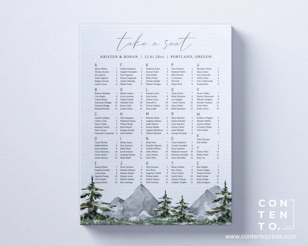 EDITABLE Mountain Seating Chart Template, Alphabetical and Table Order ...