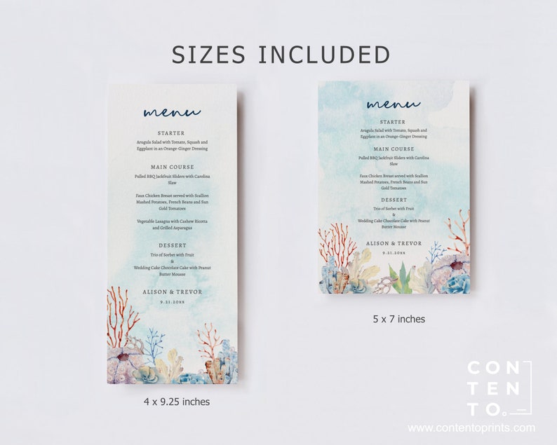 EDITABLE Coral Menu Card Template 0035AA - Etsy