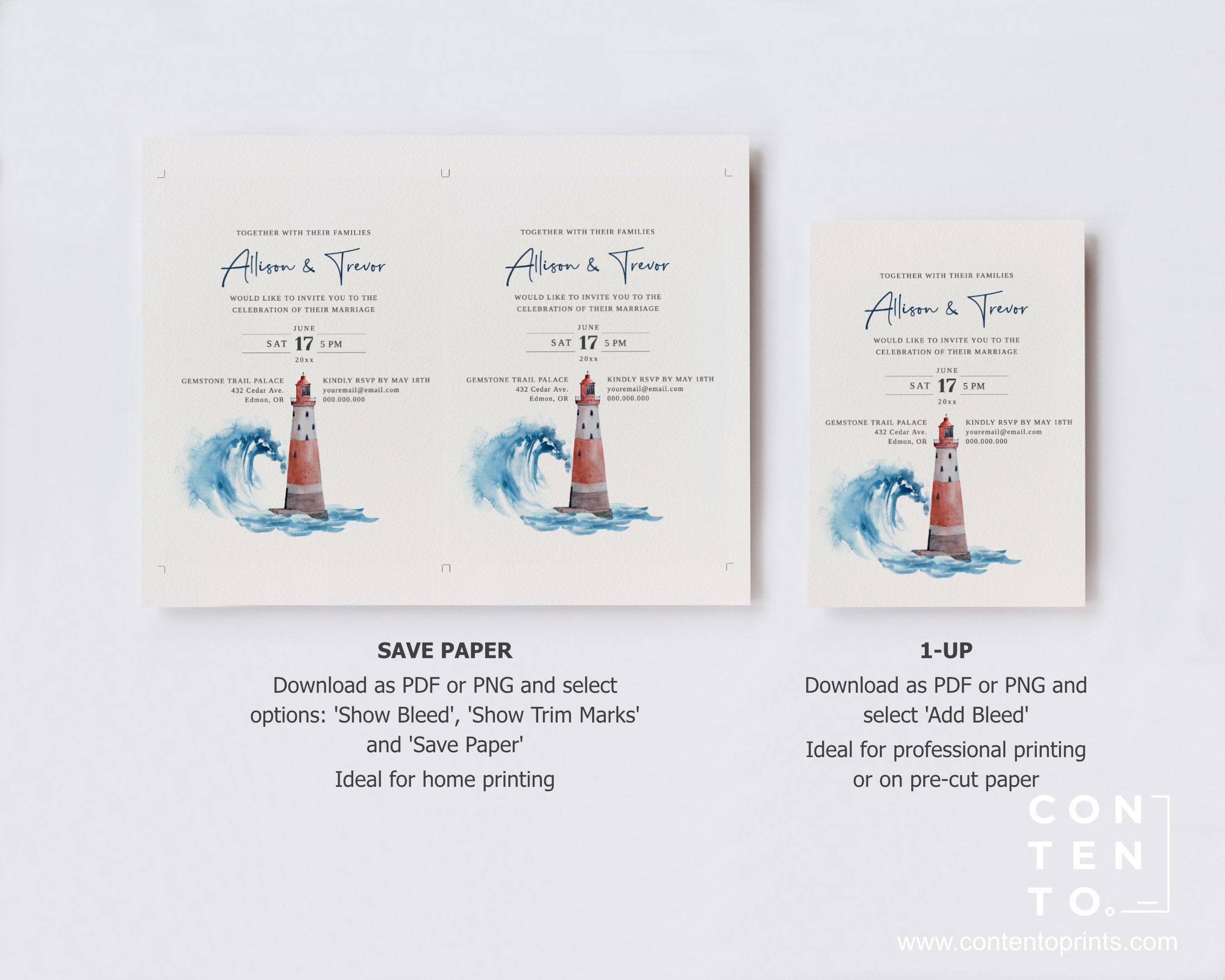 EDITABLE Lighthouse Wedding Invitation Template Set Ocean - Etsy