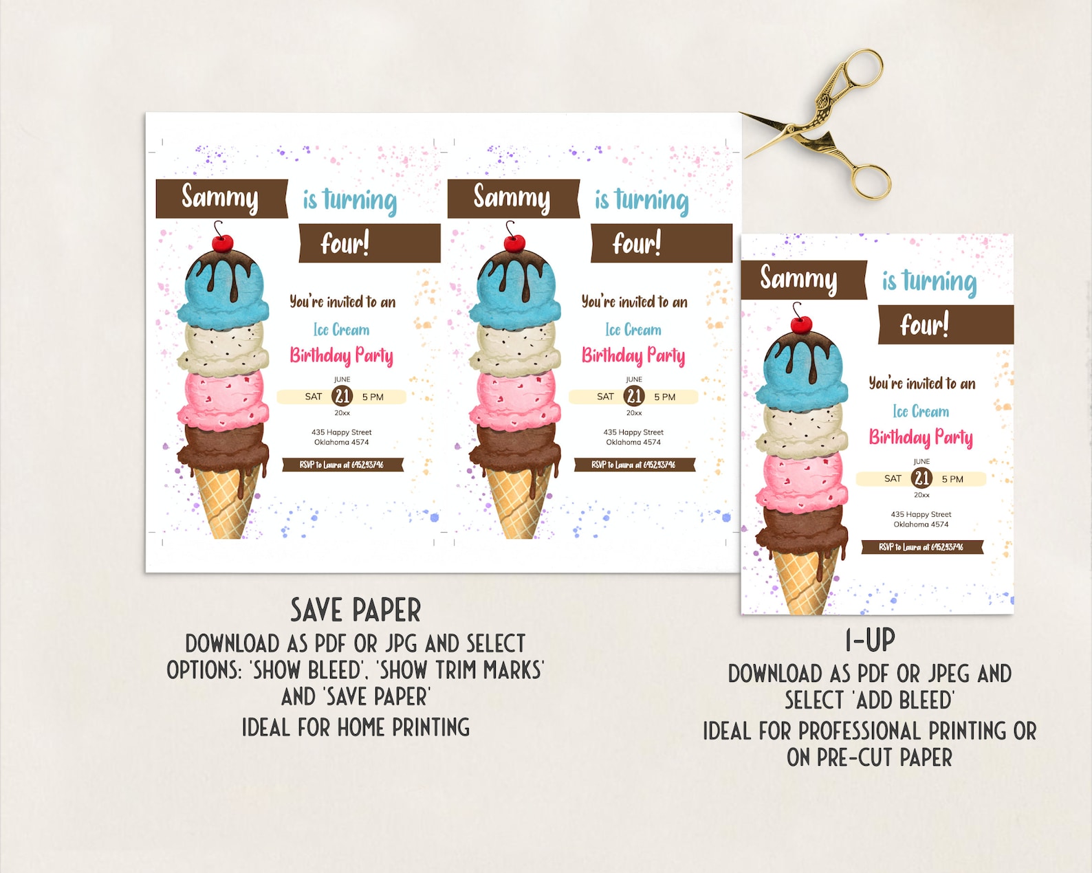 EDITABLE Ice Cream Birthday Invitation Birthday Party | Etsy