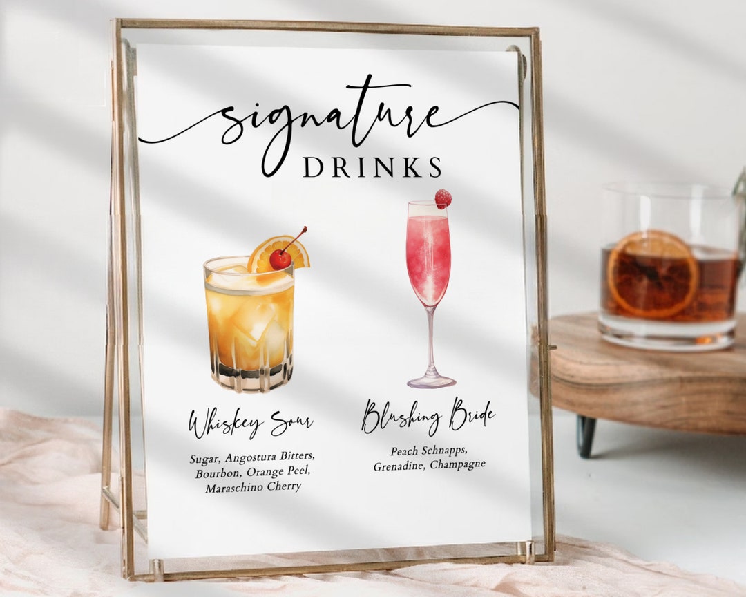 EDITABLE Signature Drinks Sign Template, 0042AA - Etsy Canada