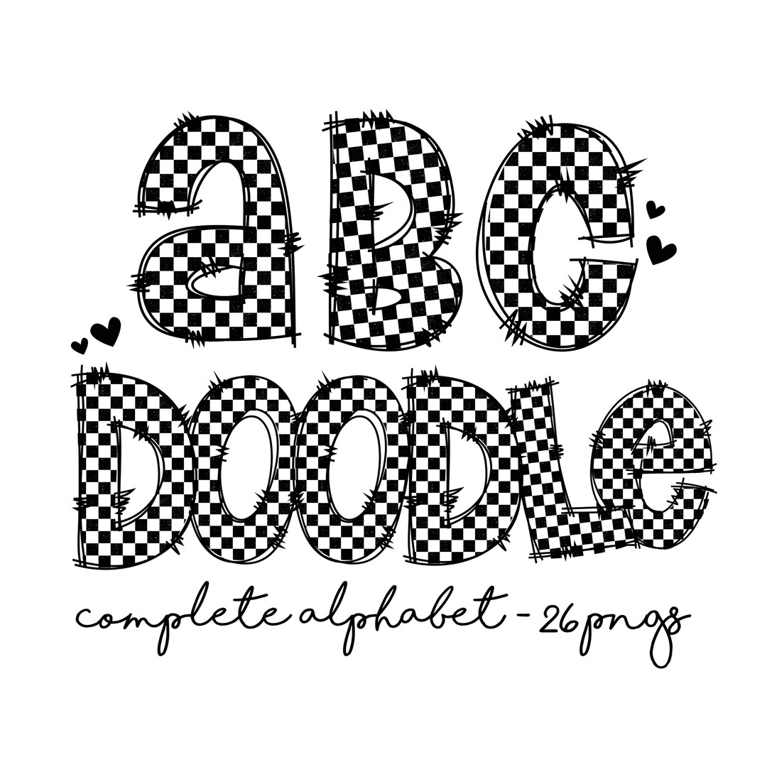 Checkered Doodle Font, Doodle Alphabet PNG Files, Cute Doodle Font ...