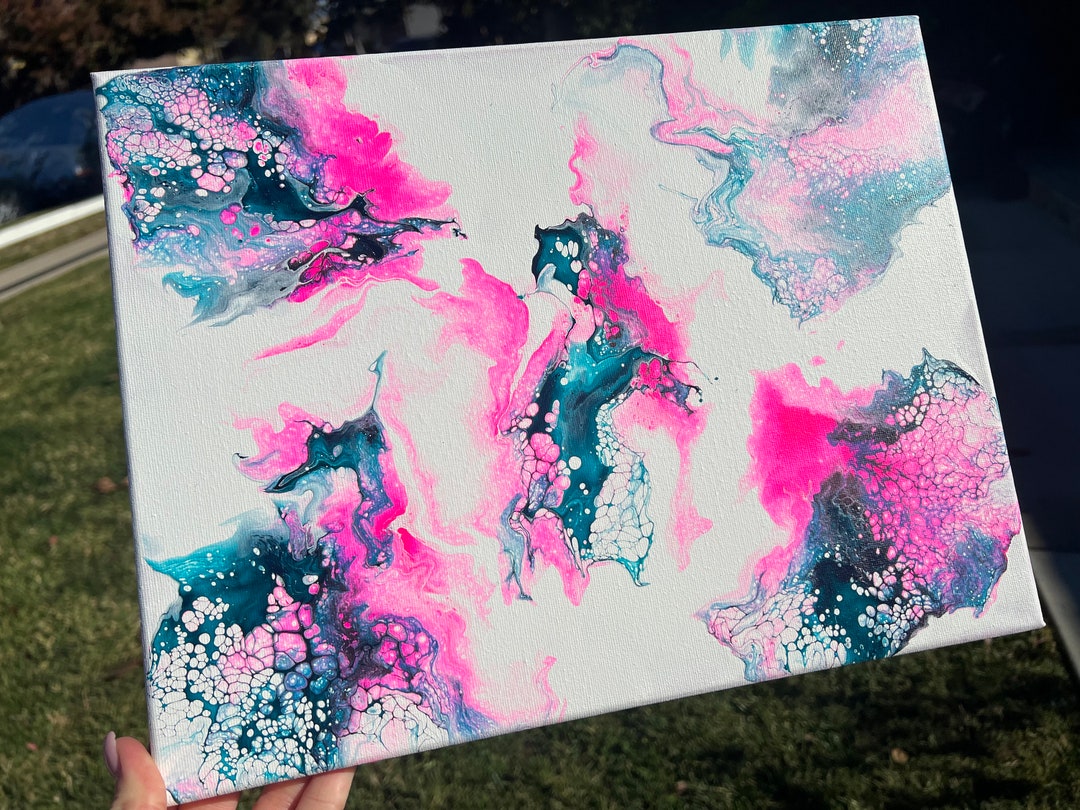 Pink and Blue Acrylic Pour Painting - Etsy
