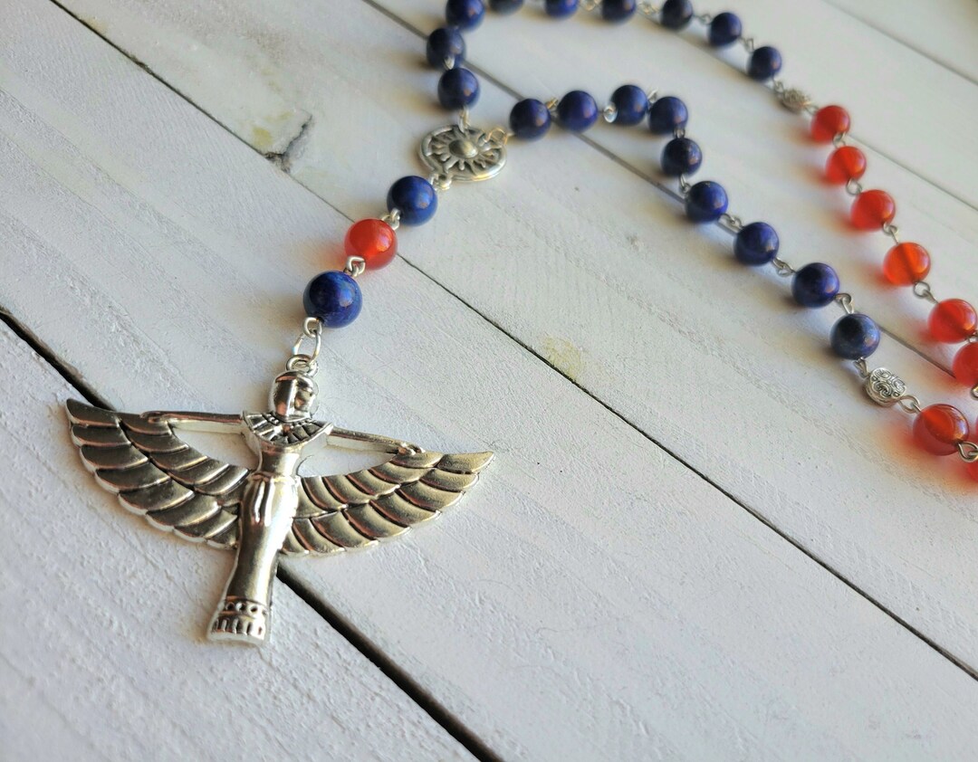 Lapis Lazuli & Carnelian Beaded Kemetic Egyptian Goddess Isis Mini ...