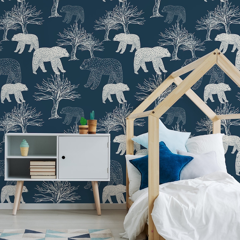 Animal Print Wallpaper Navy - Etsy