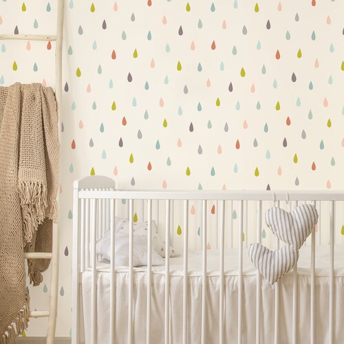 Light Beige Baby Wallpaper With Colorful Drops Wallpaper for - Etsy