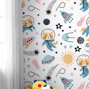 Space Wallpaper With Cute Foxes, Self Adhesive (peel and Stick), Non ...