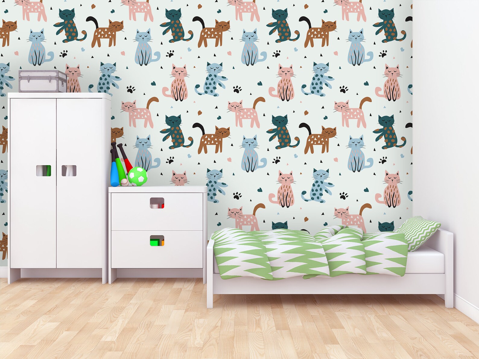 Cat Wallpaper, Wall Mural for Kids, Nursery Wallpaper, Peel and Stick ...