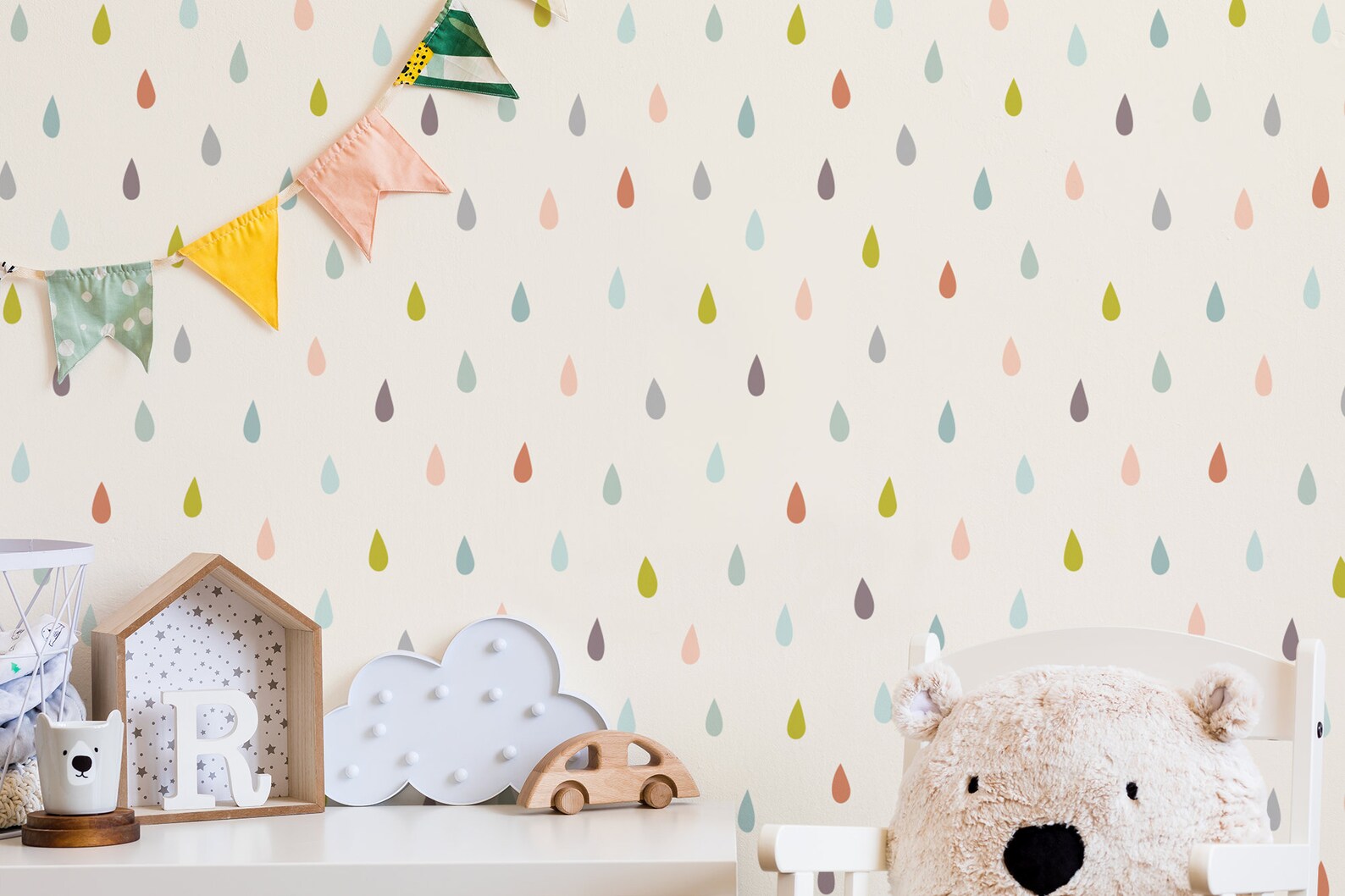 Light Beige Baby Wallpaper With Colorful Drops, Wallpaper for Kids ...