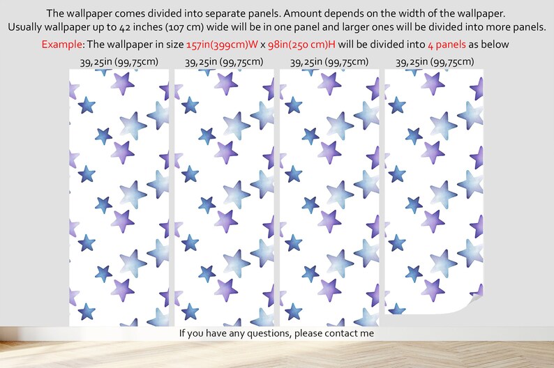 Watercolor Wallpaper With Blue and Purple Star, Wall Mural, Removable ...