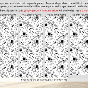 Wallpaper With Astronaut, Rocket and Planets, Removable, Nursery Wall ...