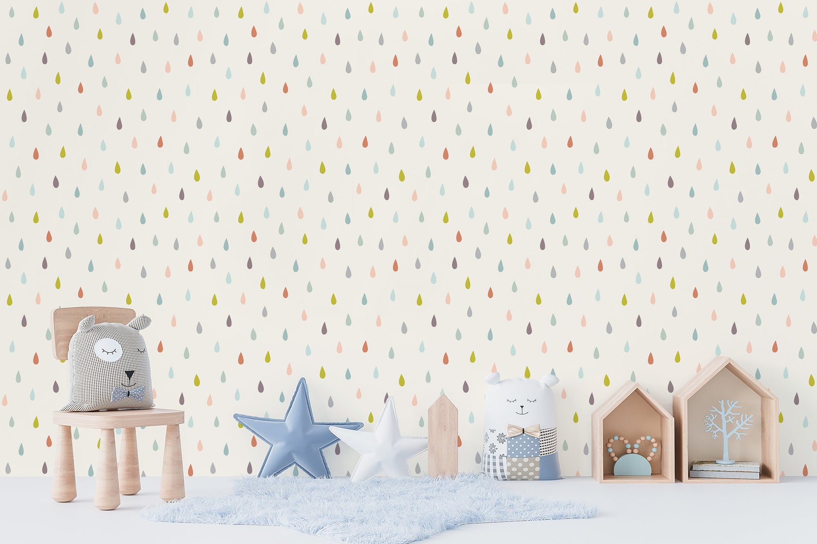 Light Beige Baby Wallpaper With Colorful Drops, Wallpaper for Kids ...