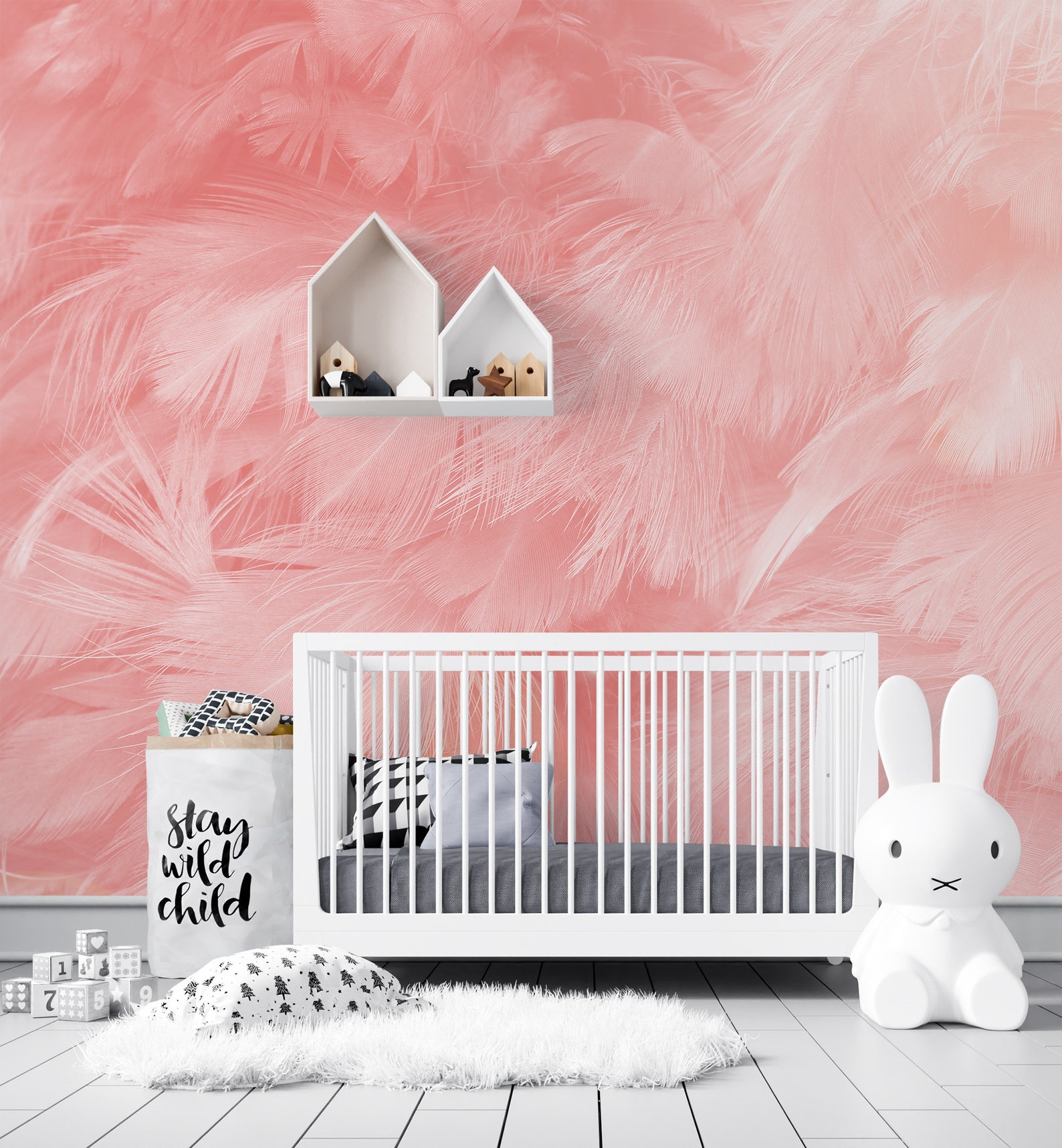 Pink Wallpaper With Feathers, Wallpaper for Kids, Nursery Wall Mural ...