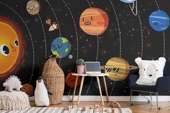 Cartoon Funny Solar System Wallpaper Planets and Sun - Etsy