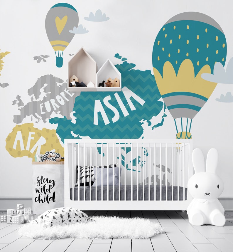Wallpaper for Kids With Funny Cartoon World Map With | Etsy