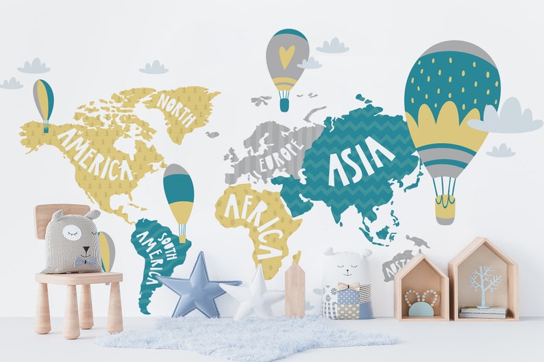 Wallpaper for Kids With Funny Cartoon World Map With | Etsy