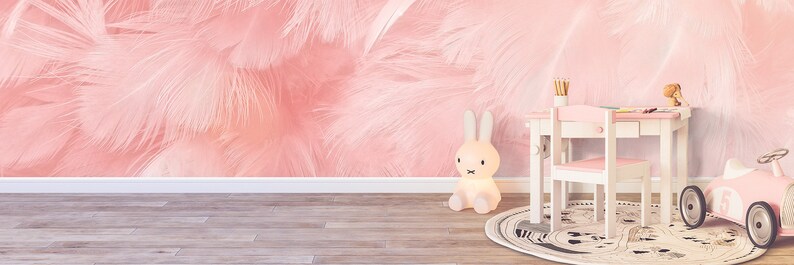 Pink Wallpaper With Feathers Wallpaper for Kids Nursery Wall | Etsy