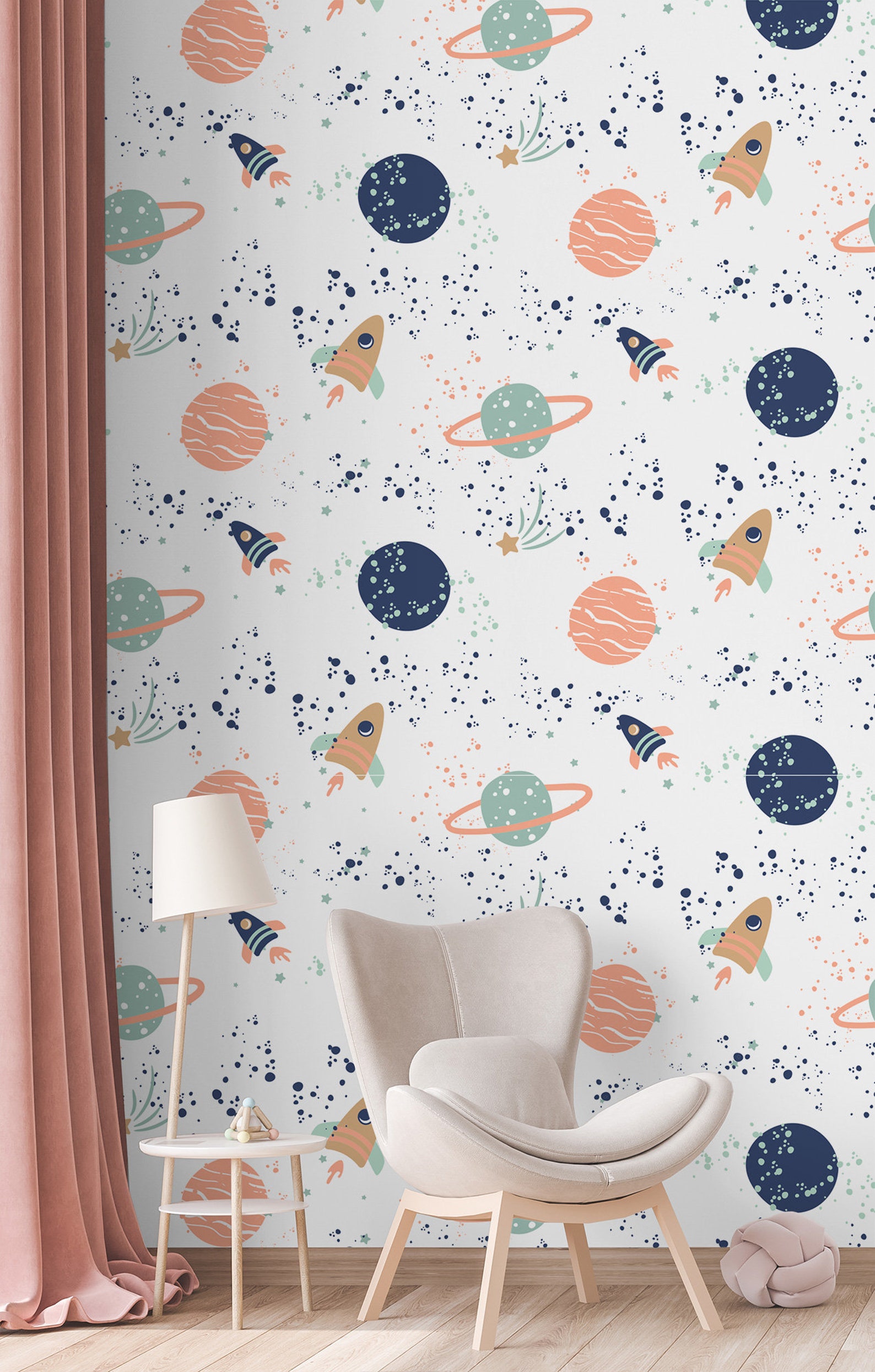 White Vector Space Wallpaper Planets & Stars Mural Wallpaper - Etsy