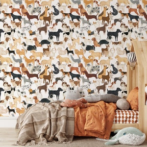 Dog Pattern Watercolor Wallpaper, Removable, Nursery Wall Art, Self ...