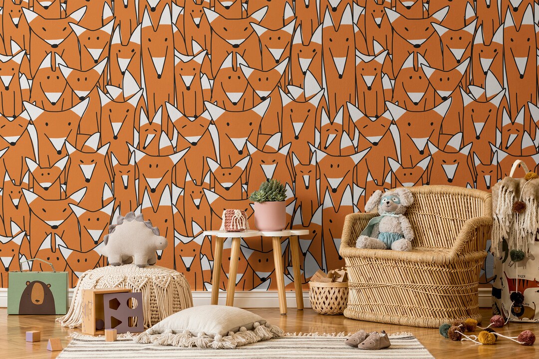 Cartoon Foxes Mural, Fox Pattern, Animal Mural, Wallpaper for Kids ...
