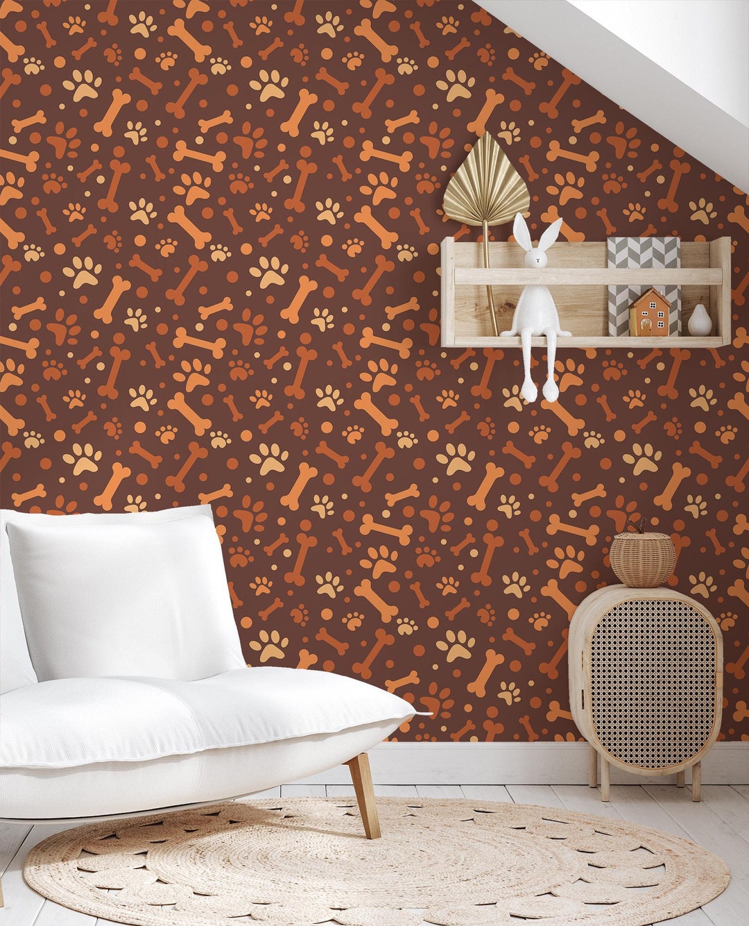 Dog Bone Wallpaper, Animal Pattern, Dog Paw Kids Wall Art, Nursery ...
