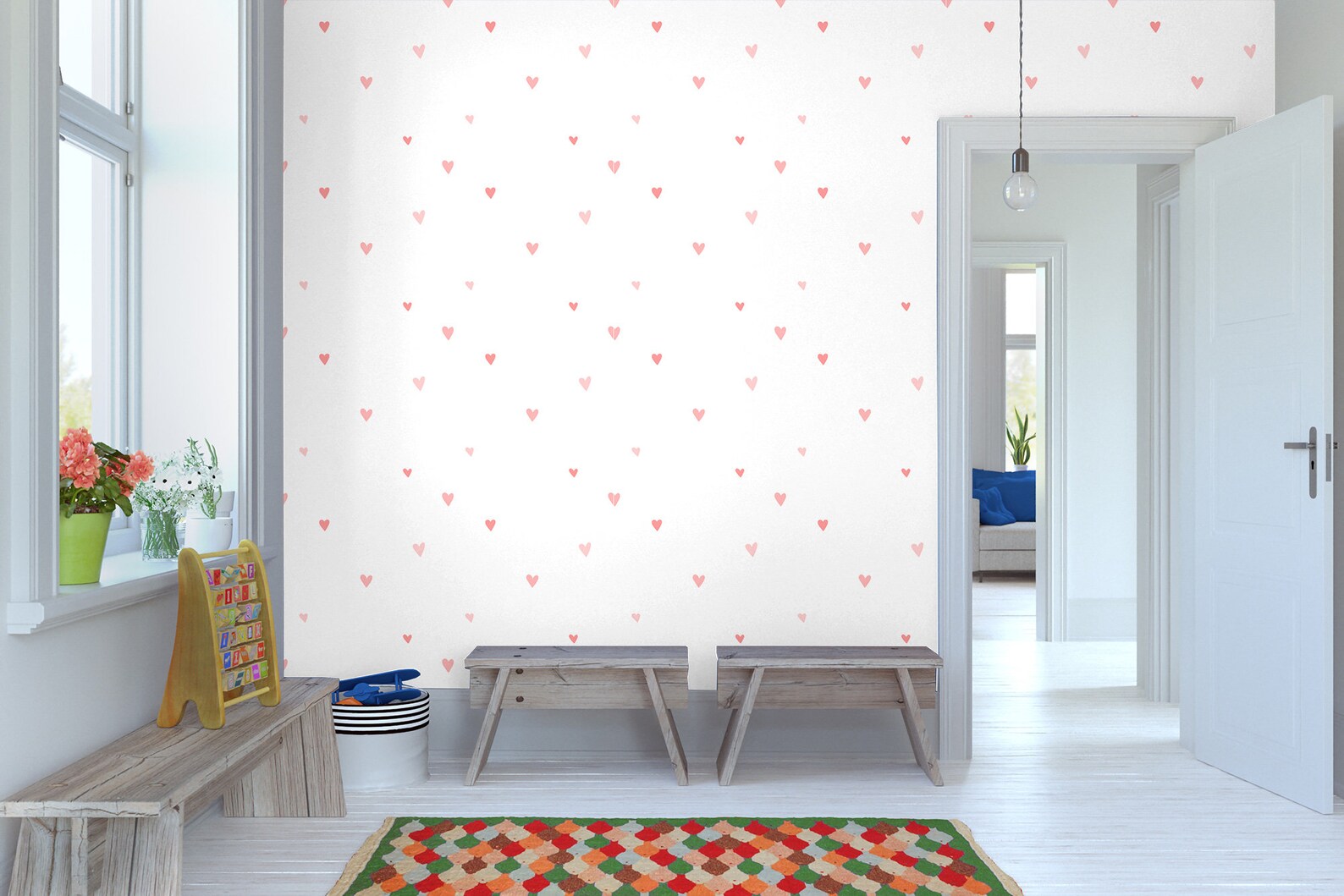 Pink Hearts Wallpaper Wall Mural for Kids Peel and Stick - Etsy