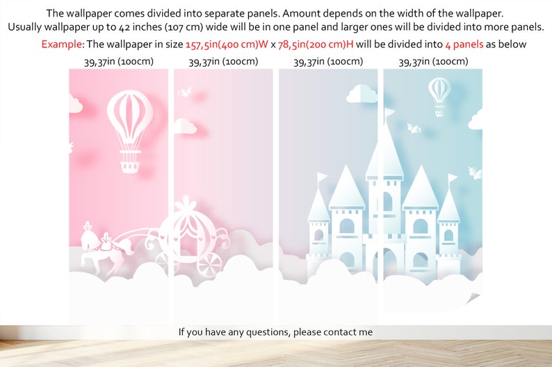 Cute Wallpaper With Castle Town and City Fairy Tale, Girls Room Decor ...