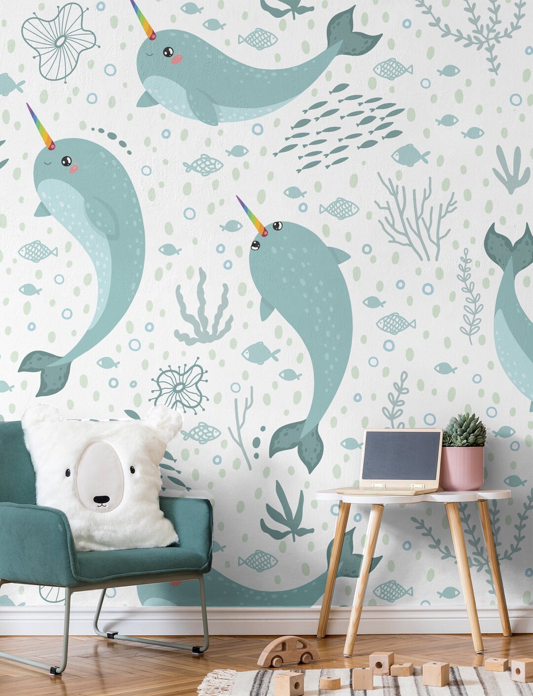 Magic Narwhals, Rainbow Pattern, Cute Unicorn of Sea Wallpaper | Peel ...