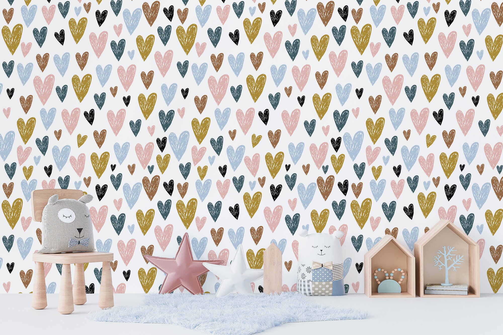 Wallpaper With Hand Drawn Hearts Wallpaper for Kids Nursery | Etsy