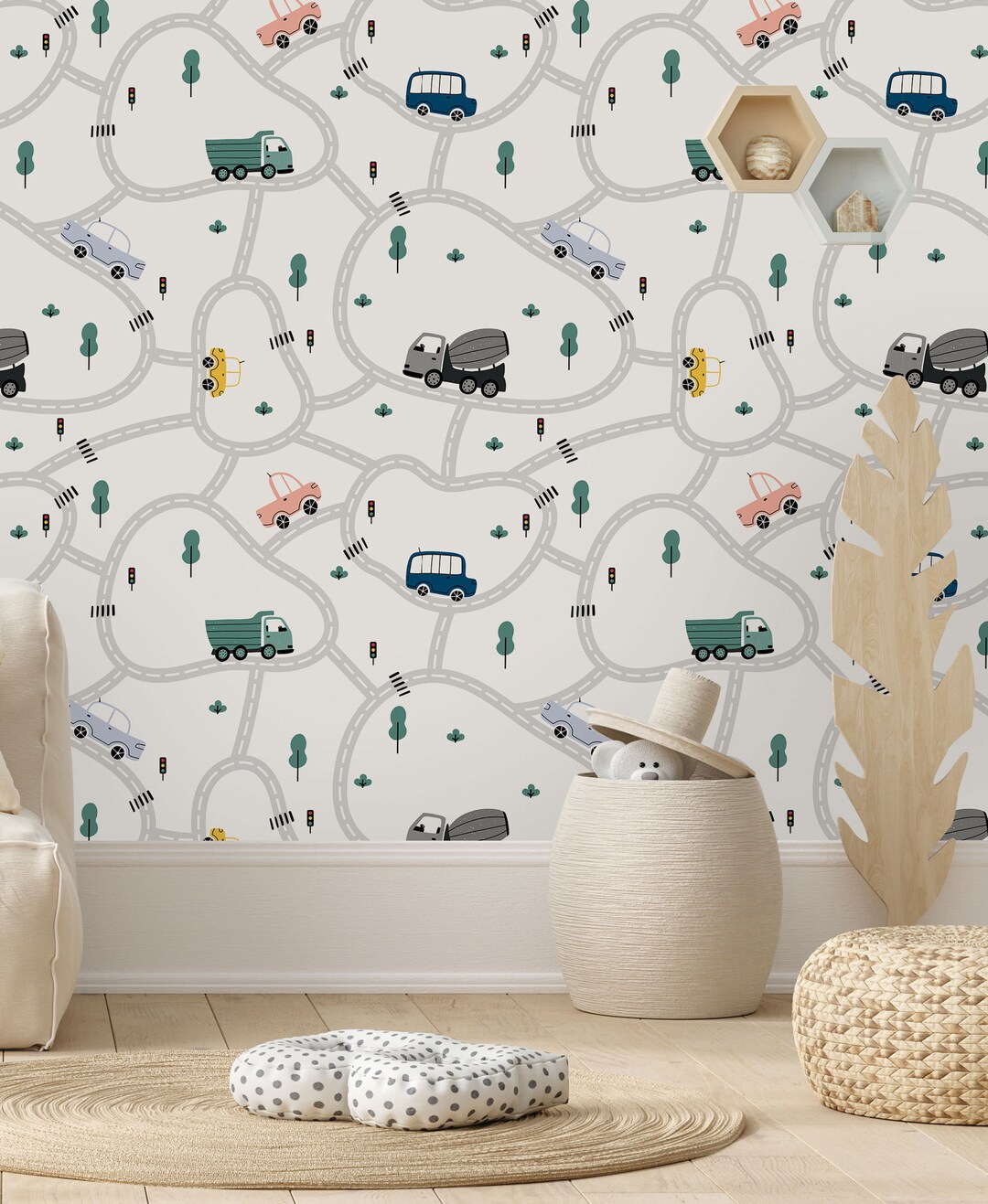 City Map Wallpaper With Roads Cars Trucks Trees Kids - Etsy