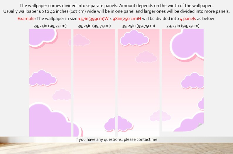 Abstract Pink Wallpaper With Cloud, Nursery Wall Mural, Removable, Self ...
