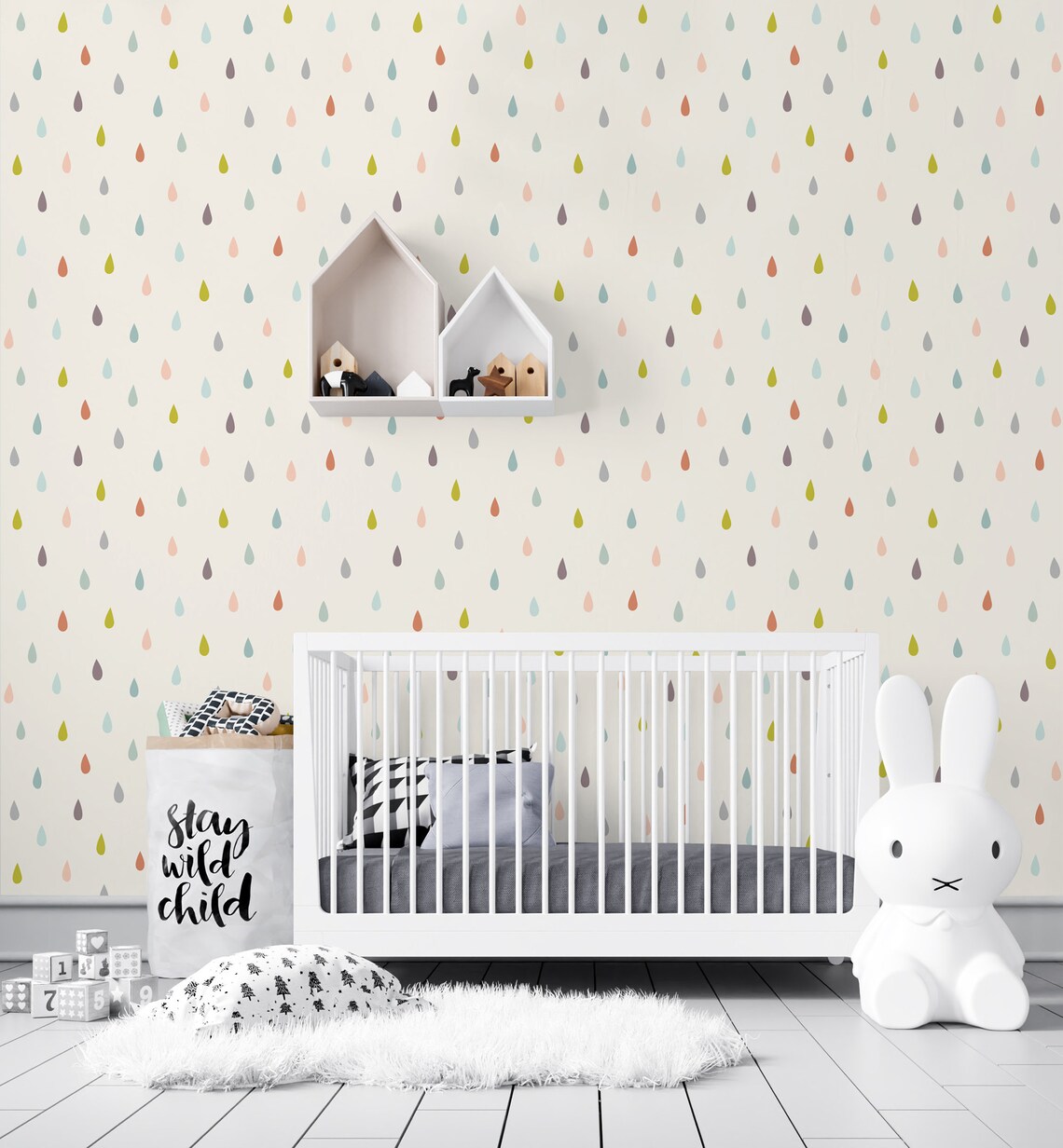 Light Beige Baby Wallpaper With Colorful Drops, Wallpaper for Kids ...