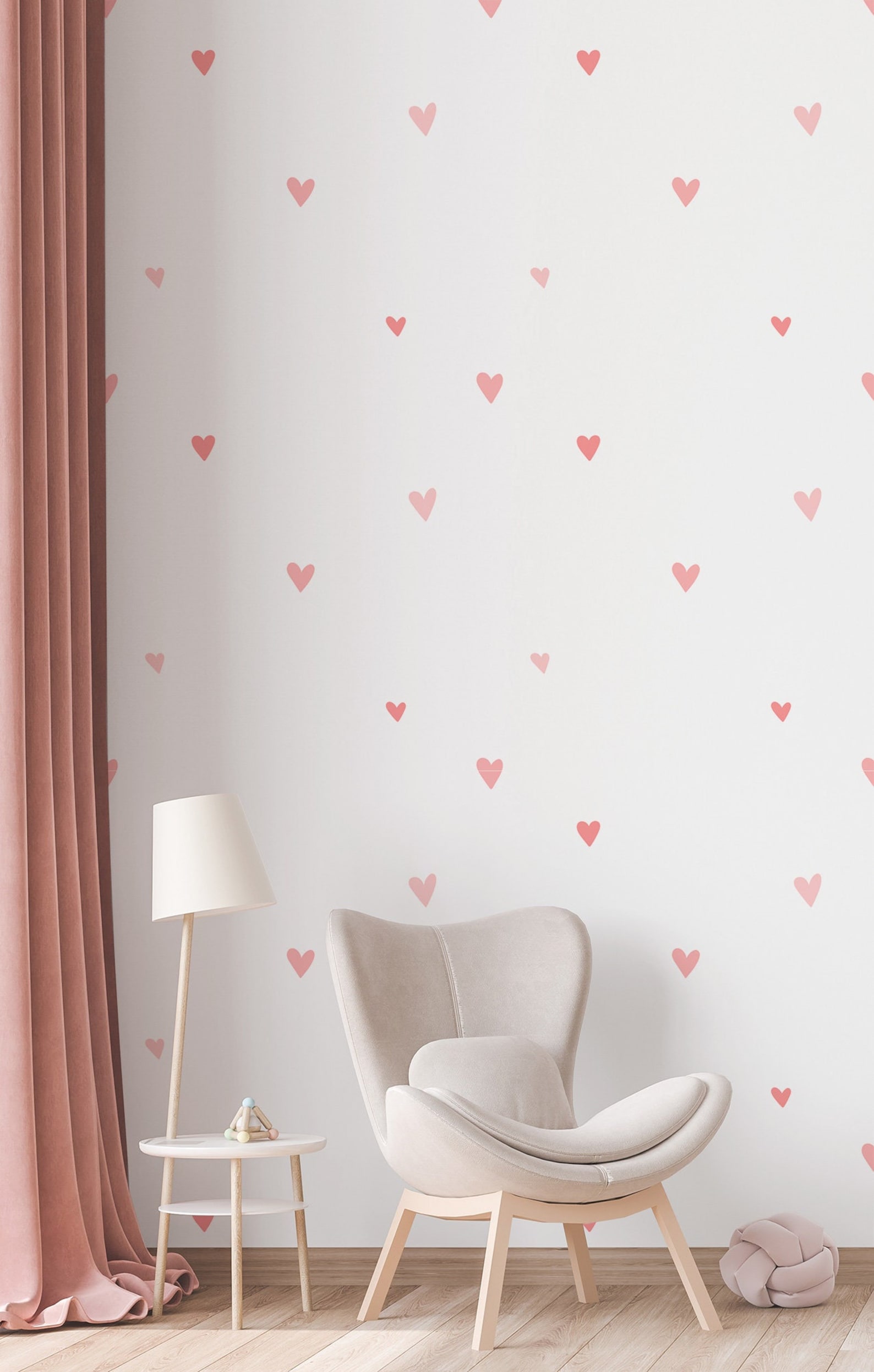 Pink Hearts Wallpaper Wall Mural for Kids Peel and Stick - Etsy
