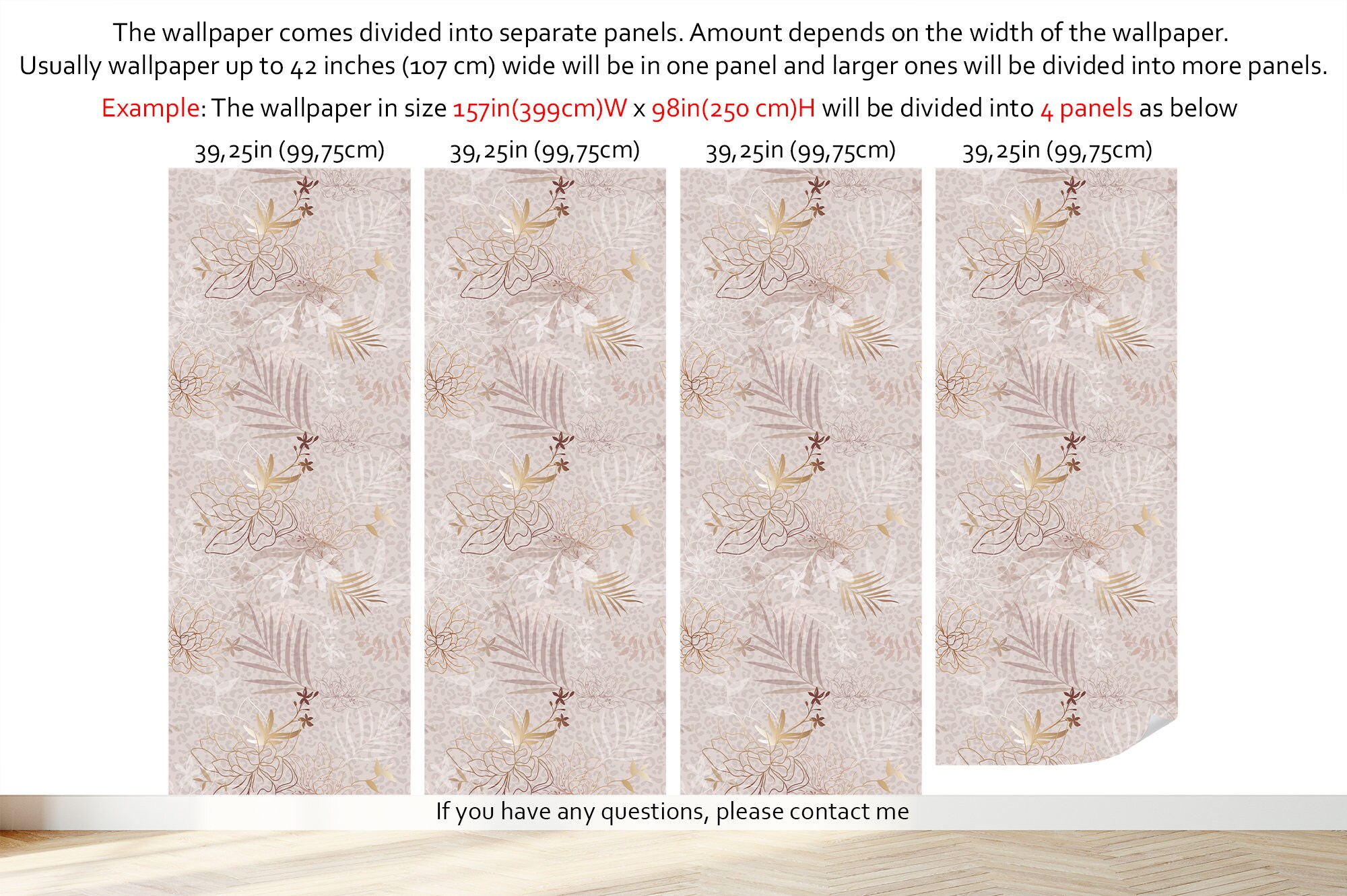 Floral Wallpaper With Leaves, Animal Pattern, Wall Mural, Removable ...