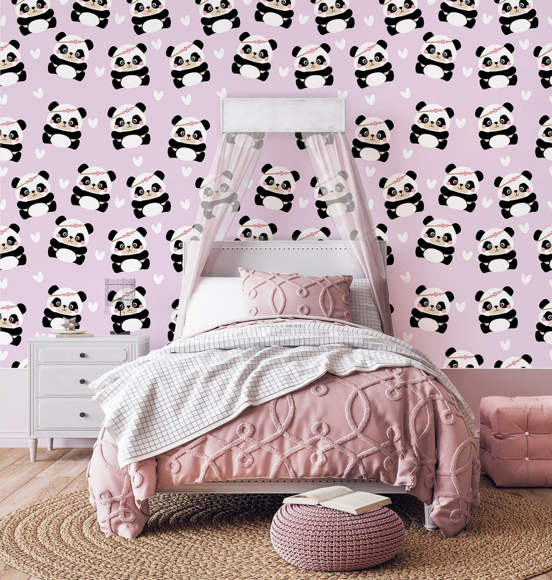 Cute Panda Wallpaper, Animal Pattern, Wall Mural, Removable, Self ...