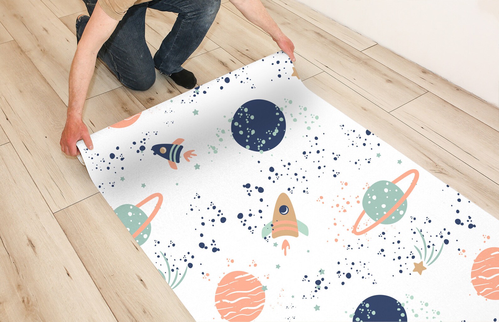 White Vector Space Wallpaper Planets & Stars Mural Wallpaper - Etsy