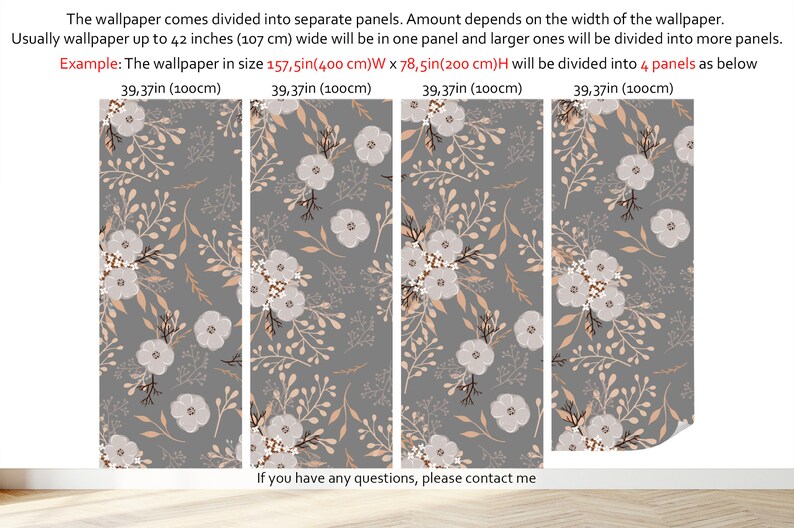 Beautiful Floral Wallpaper With Small Flowers and Leaves on a Gray ...