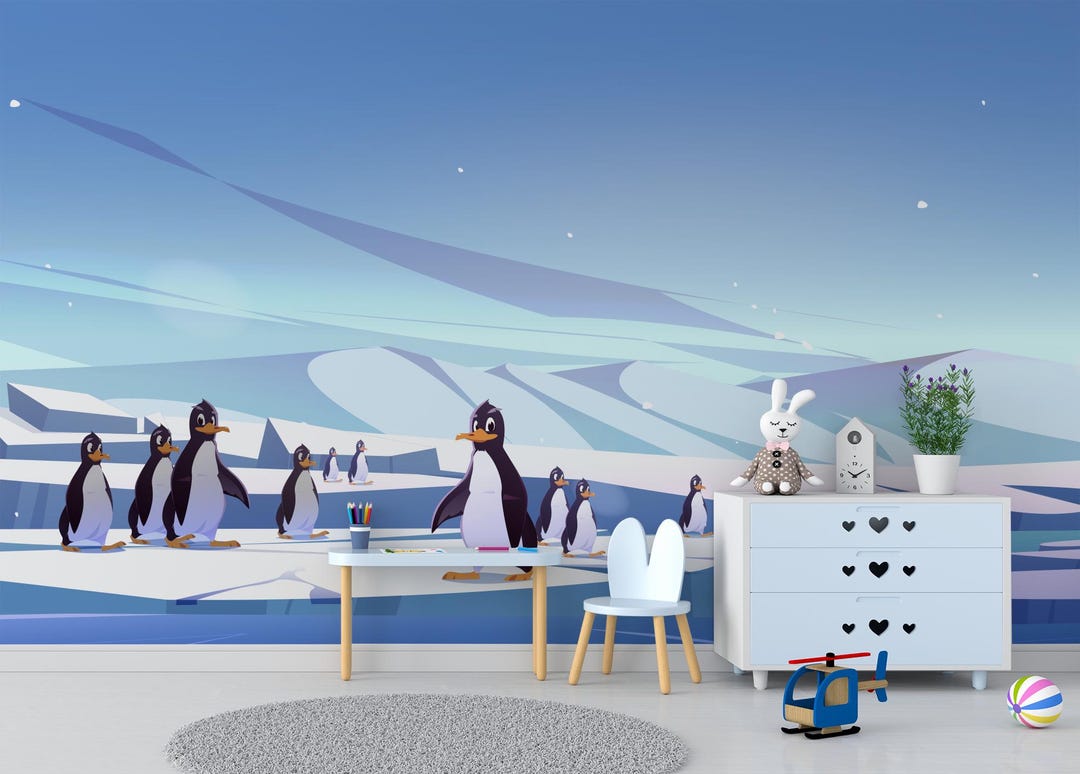 Ice Landscape Wallpaper, Penguins Birds Wall Decor, Kids Wall Art ...