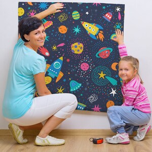 Wallpaper With Space Elements, Star and Rocket Pattern, Wall Mural ...