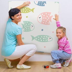 Childish Wallpaper With Fish, Kids Mural, Nursery Wallpaper, Peel ...
