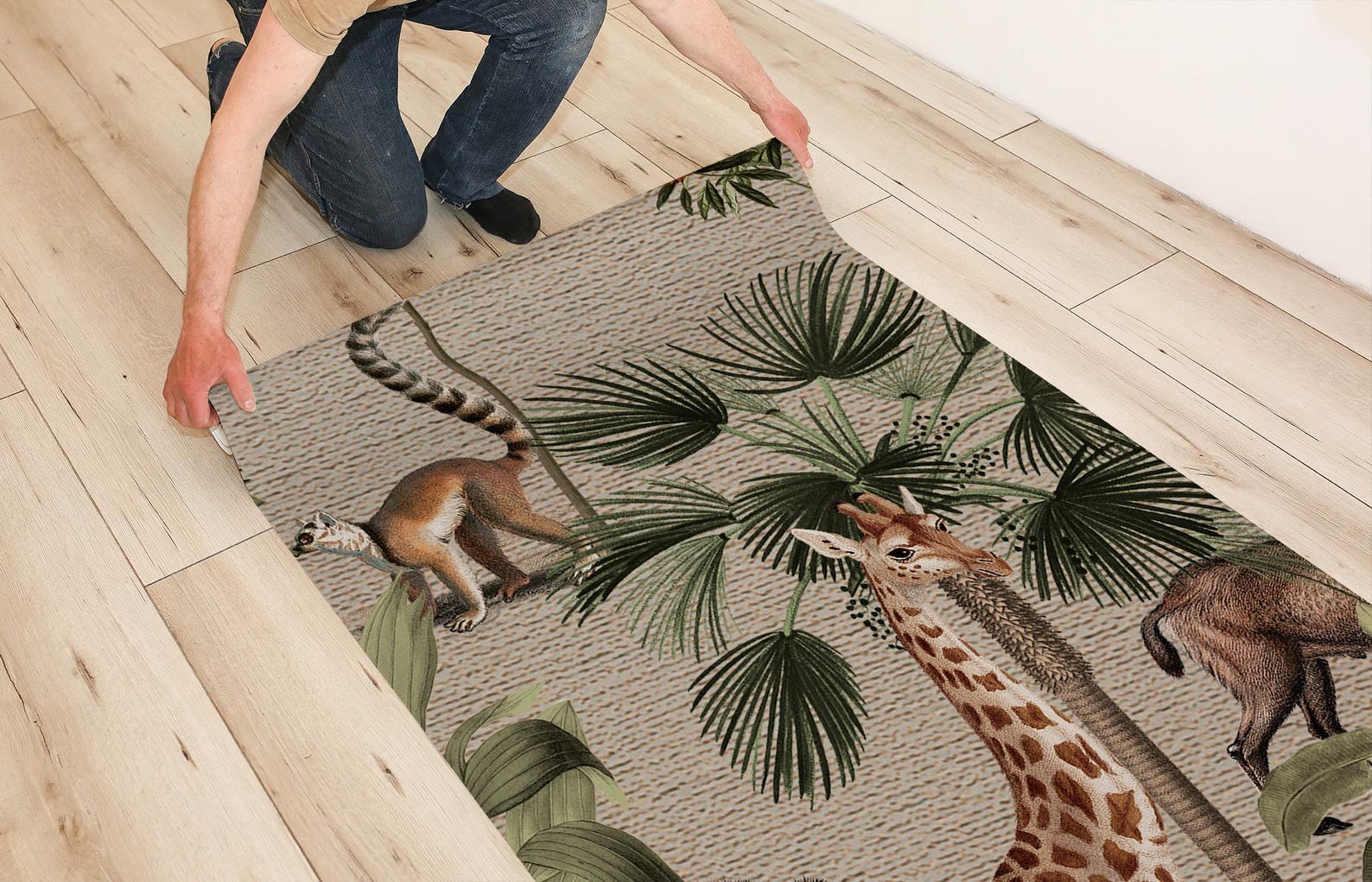 Vintage Jungle Animals Wallpaper, Tropical Decor, Kids Wall Art ...