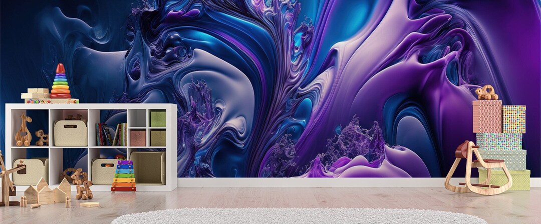 Dark Wave Wallpaper, Abstract Watercolor, Removable Mural, Nursery Wall ...