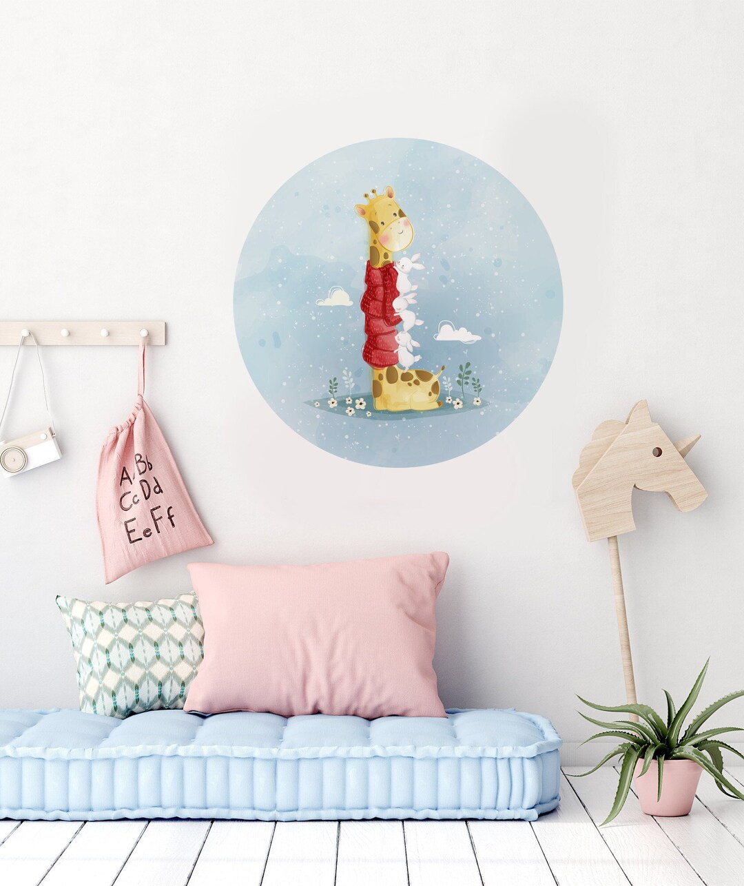 Cute Giraffe Circle Wall Sticker, Animal Circle Wall Decor, Removable ...