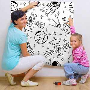 Wallpaper With Astronaut, Rocket and Planets, Removable, Nursery Wall ...