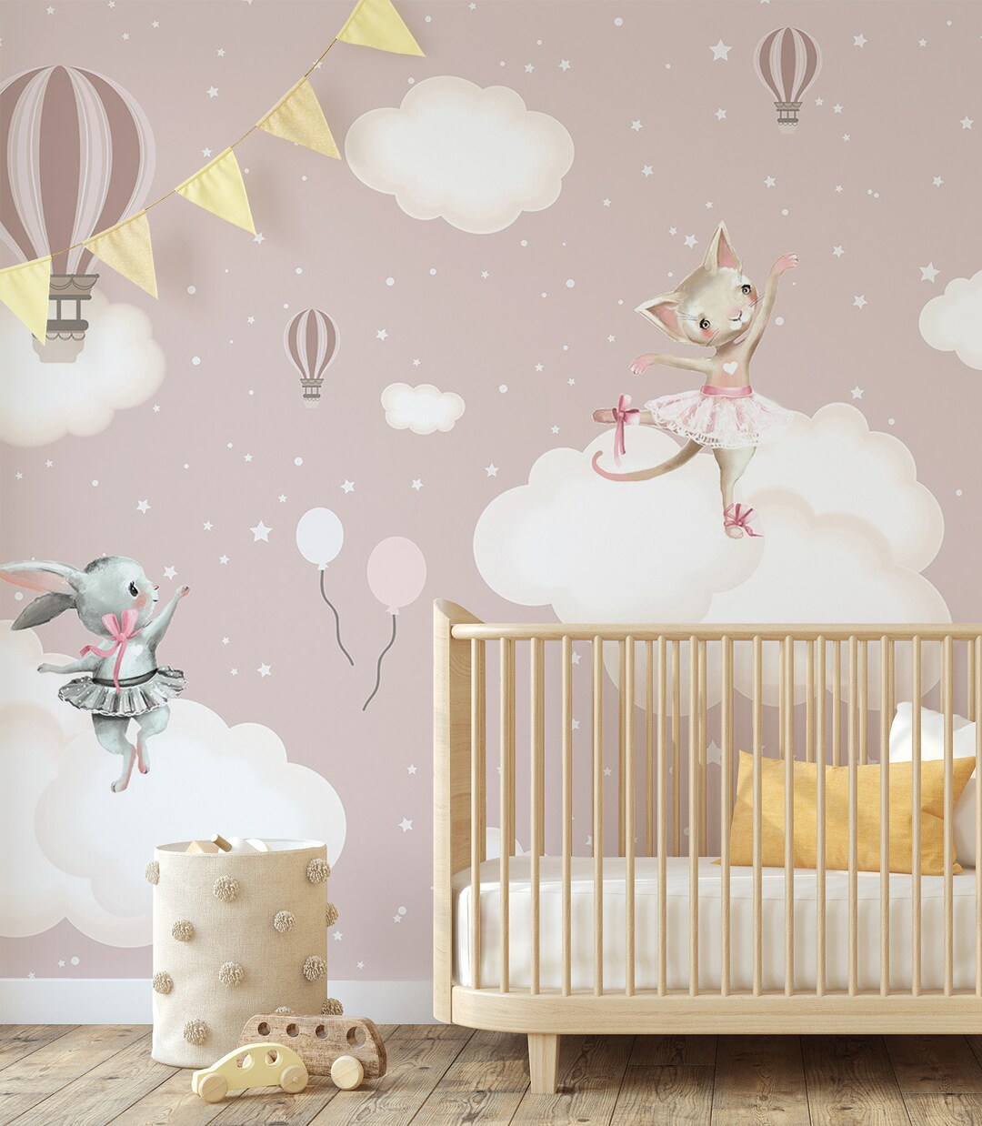 Cartoon Animal Wallpaper, Clouds Wall Mural, Removable, Self Adhesive (peel and Stick), Non Self ...